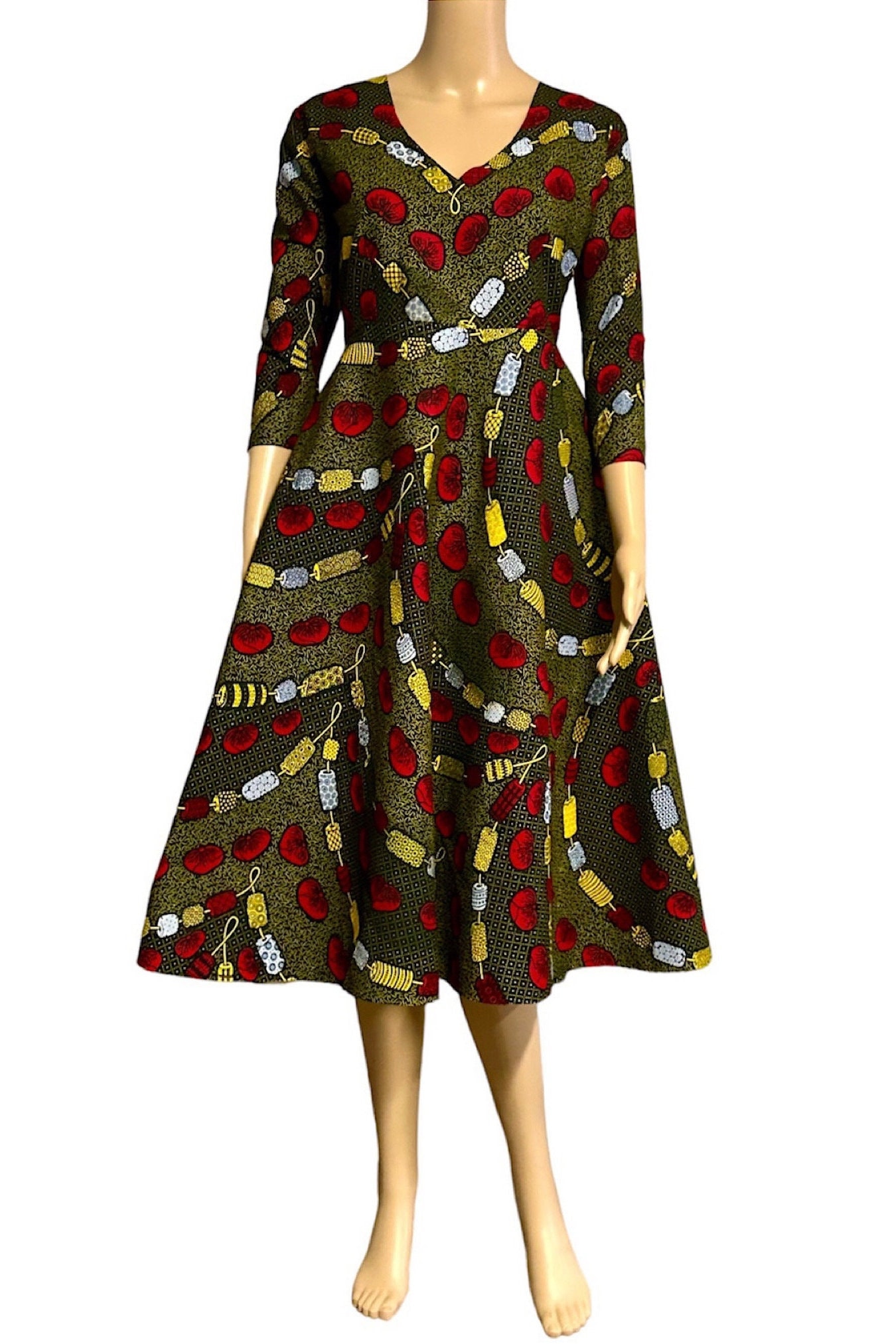 Handmade African Print Midi Dress, Authentic African Fabric Dress ...