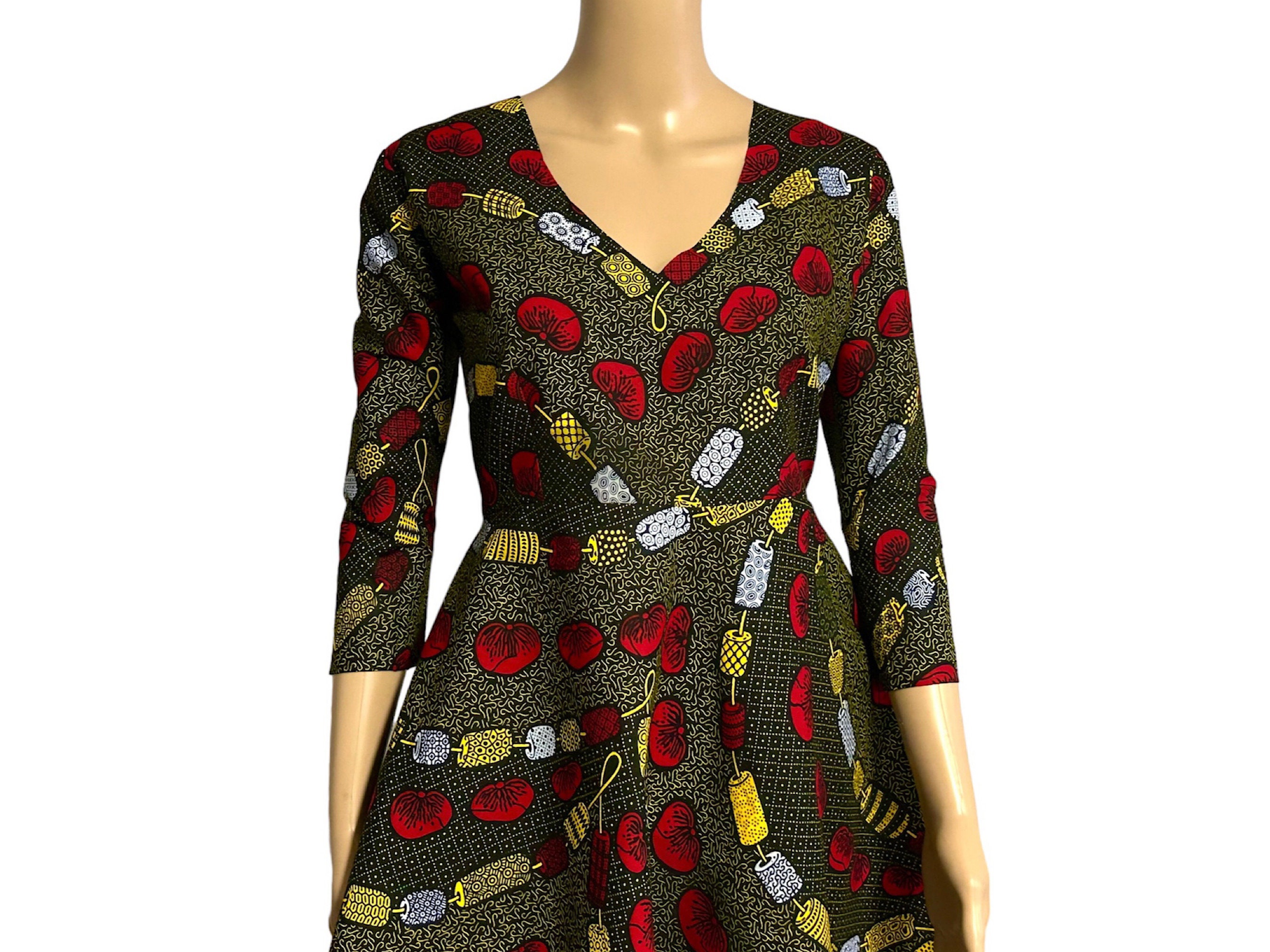 Handmade African Print Midi Dress, Authentic African Fabric Dress ...