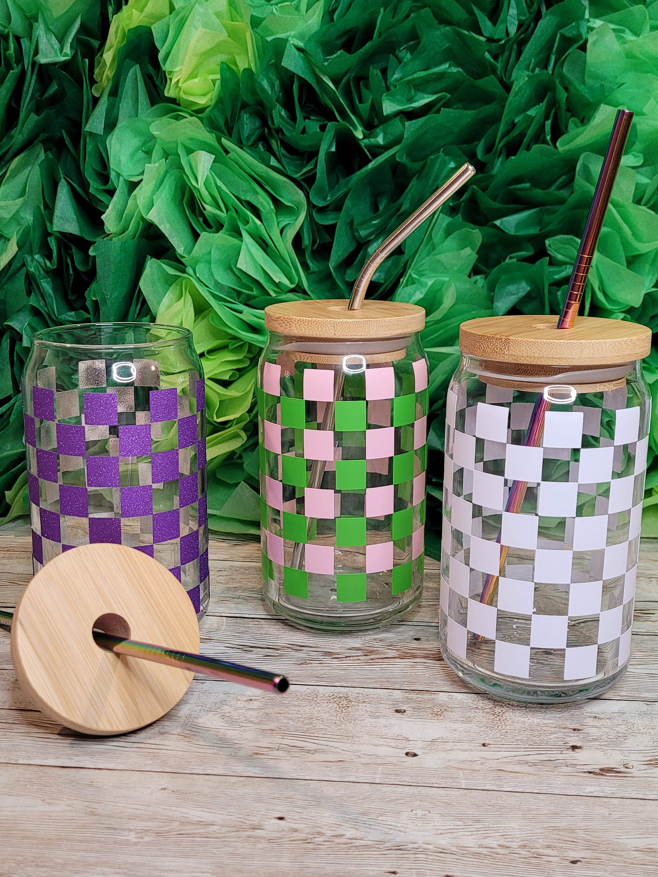 Checker Glass Cup/ Beer Can Glass/ Iced Coffee Glass Cup/ Beer Can ...