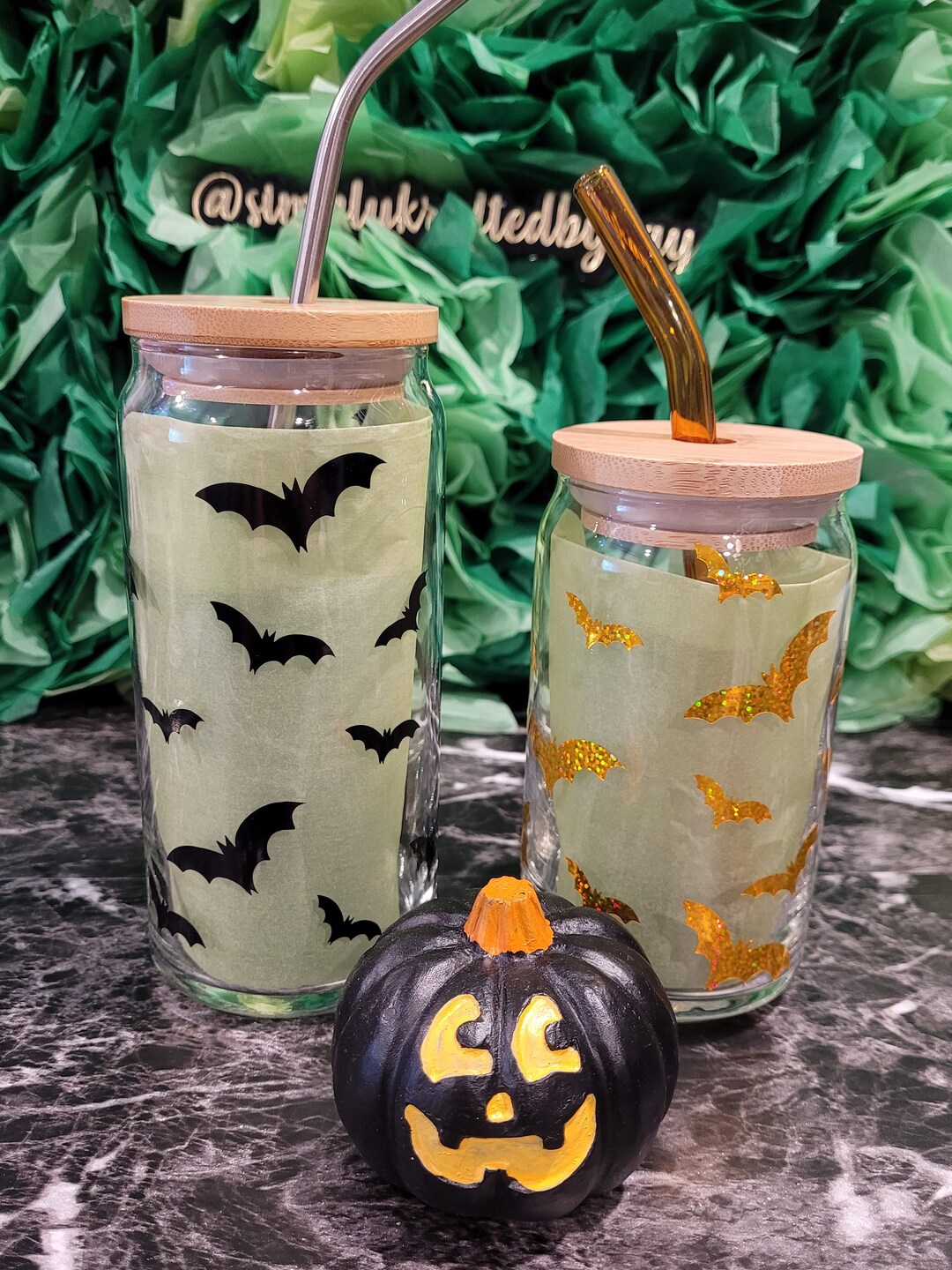 Halloween Bats Glass Can/ Spooky Fun Iced Coffee Glass Can/ Beer Can ...