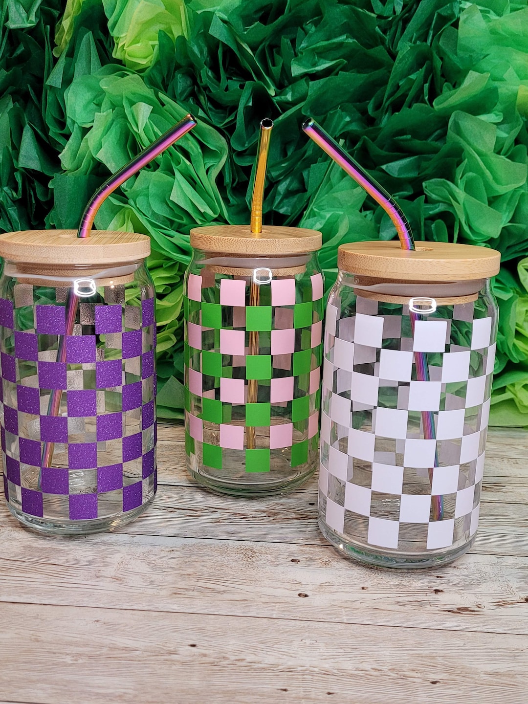 Checker Glass Cup/ Beer Can Glass/ Iced Coffee Glass Cup/ Beer Can ...