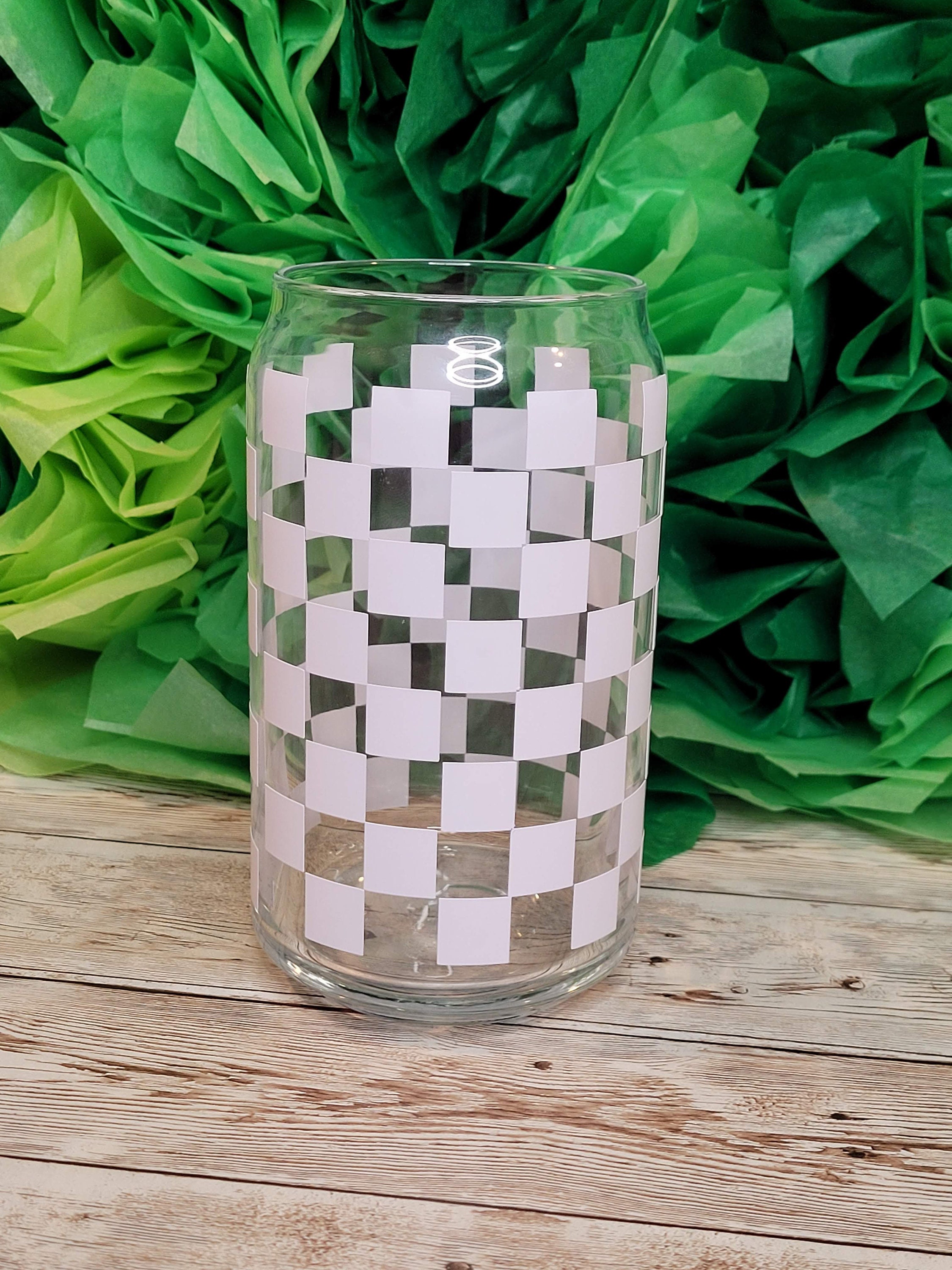Checker Glass Cup/ Beer Can Glass/ Iced Coffee Glass Cup/ Beer Can ...