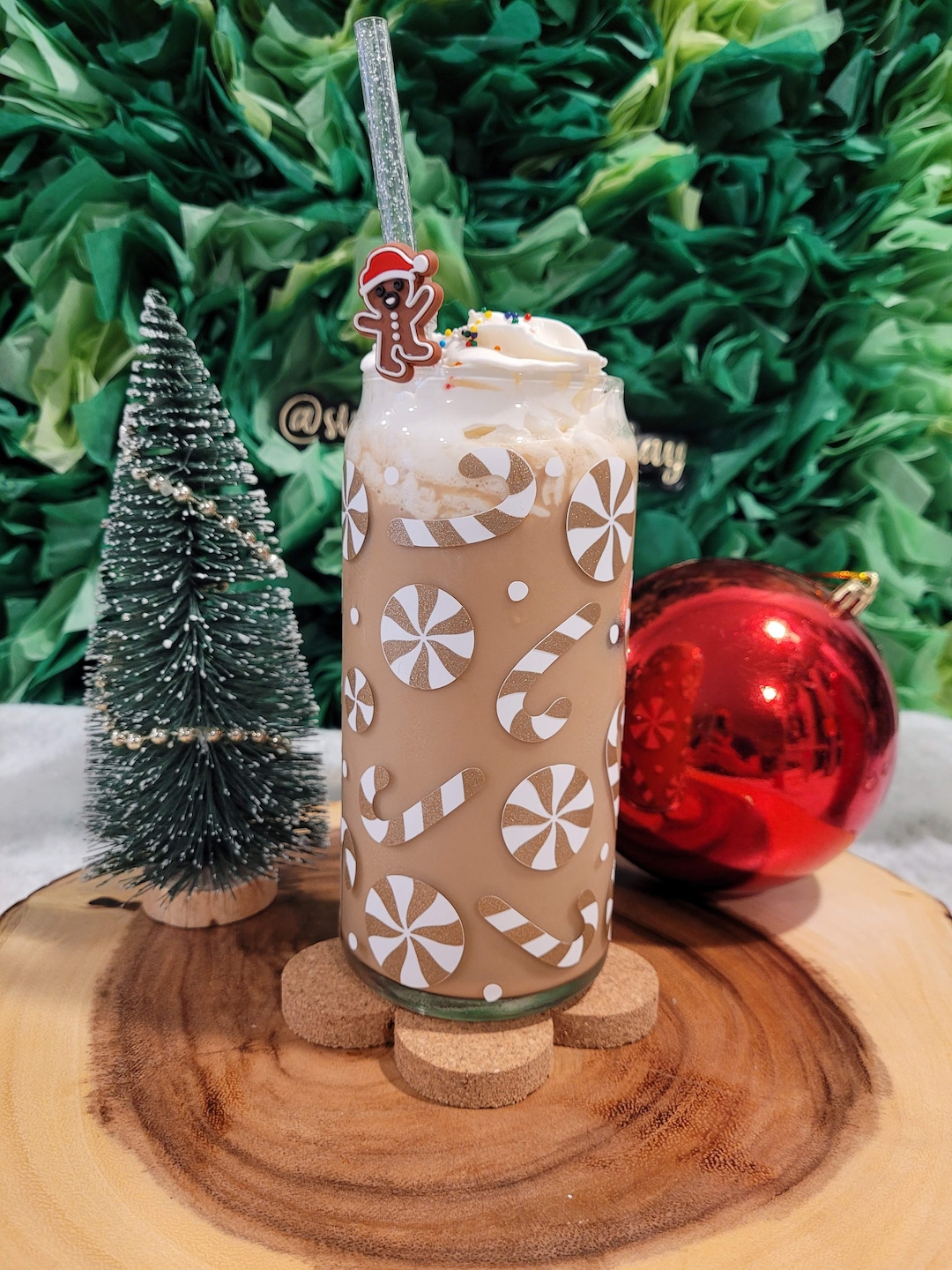 Candy Cane Swirl Glass Can/ Peppermint Beer Can Glass/ Christmas Glass ...