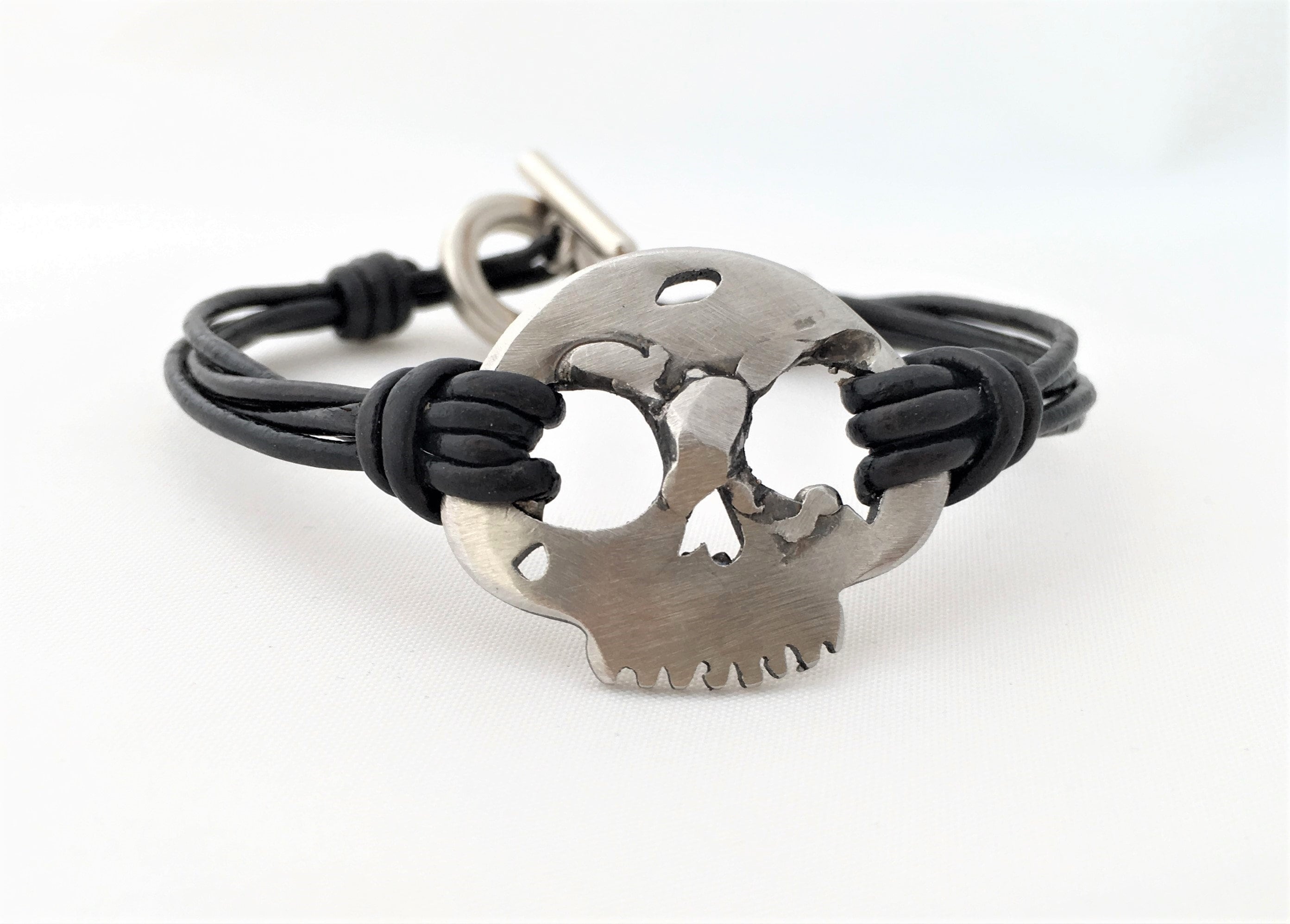Woman Skull Bracelet, Leather Skull Bracelet, Handmade Skull Jewelry ...