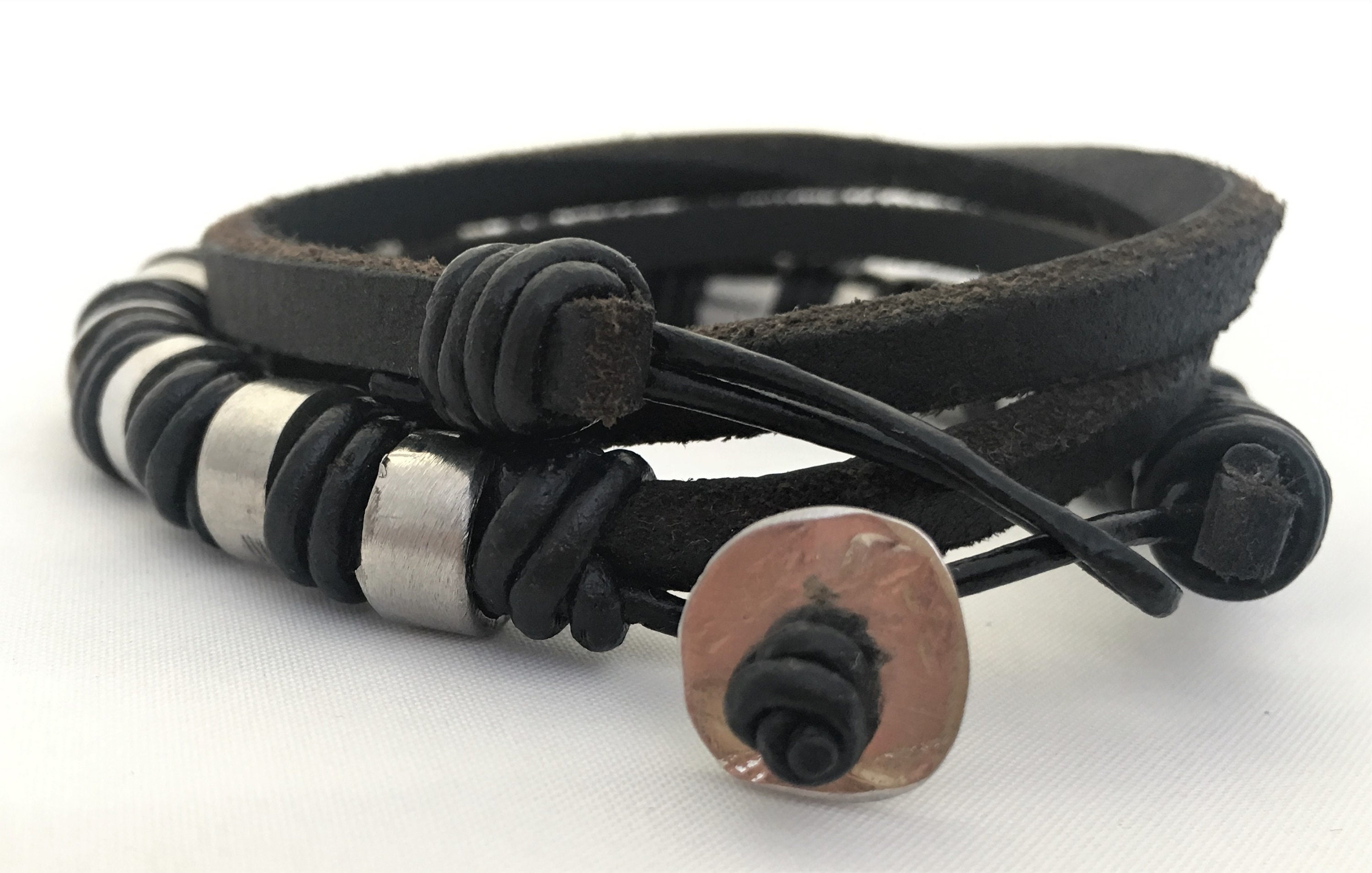 Mens Leather Bracelet Rocker Jewelry Biker Bracelet Gift for | Etsy