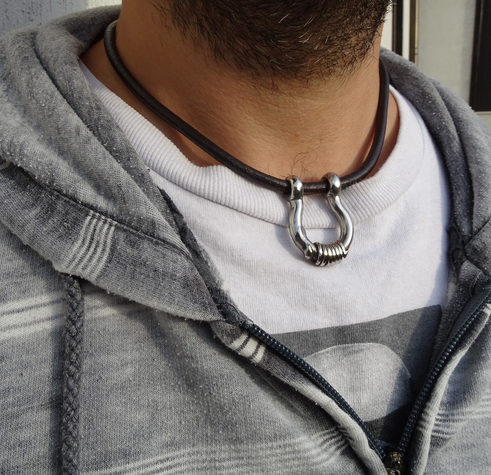 Leather Stainless Steel Necklace Inox Boat Shackle Men Jewelry - Etsy