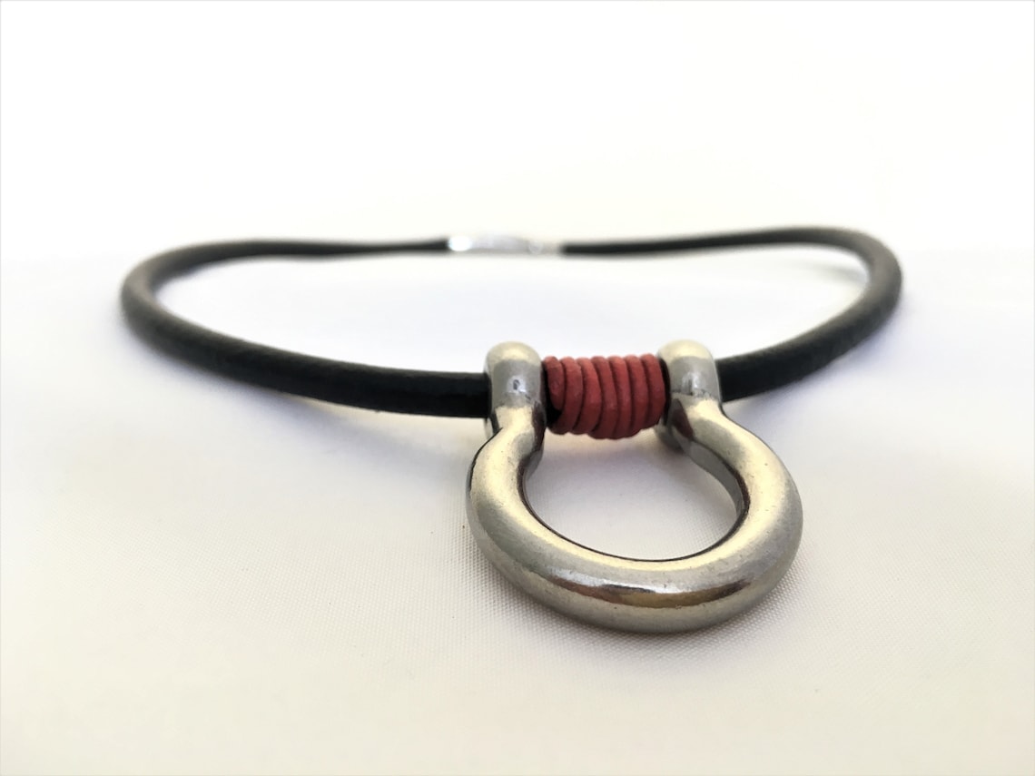 Leather Stainless Steel Necklace Inox Boat Shackle Men Jewelry - Etsy