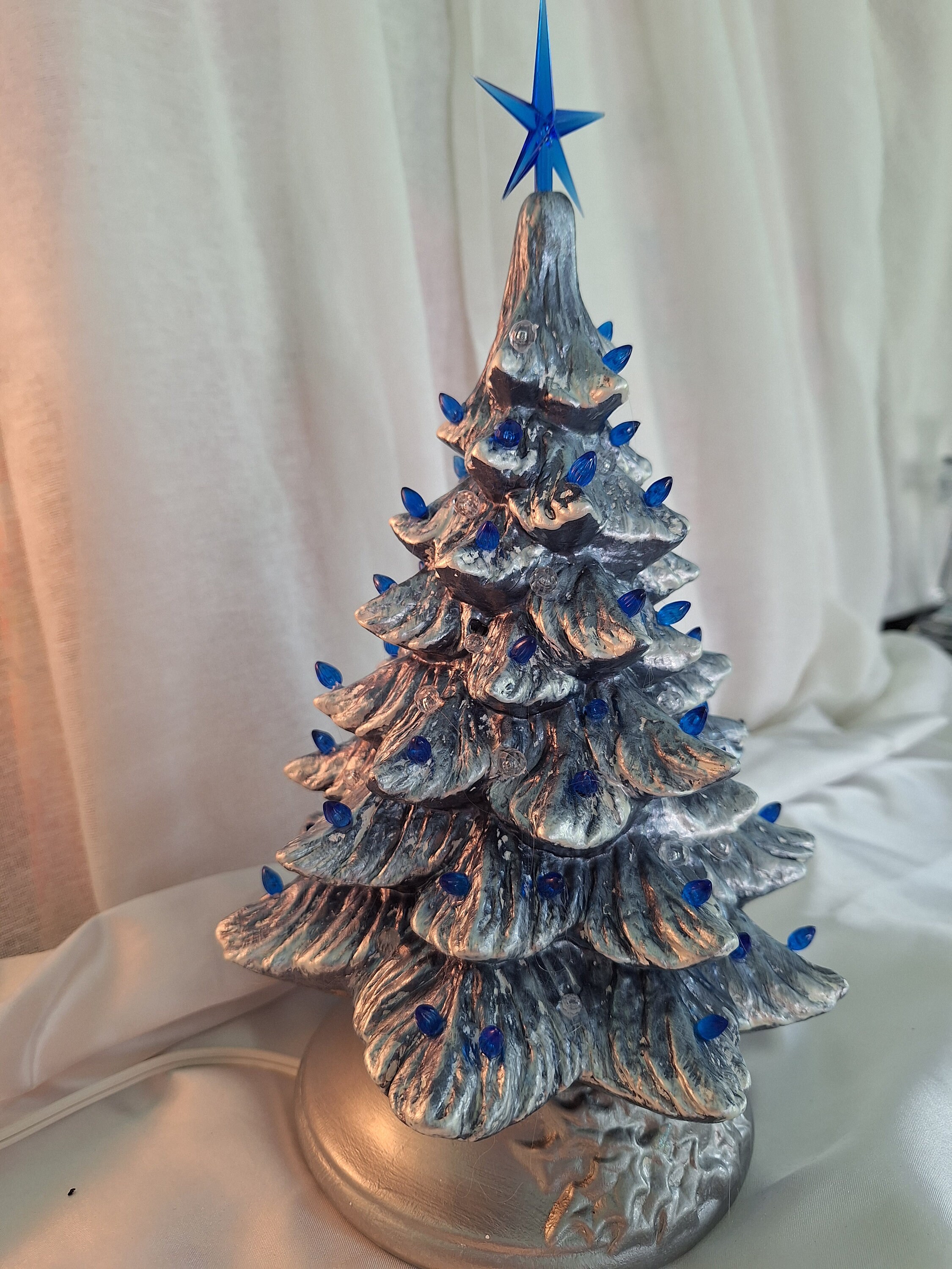 Ceramic Christmas Tree Blue Ice Metallic Silver - Etsy