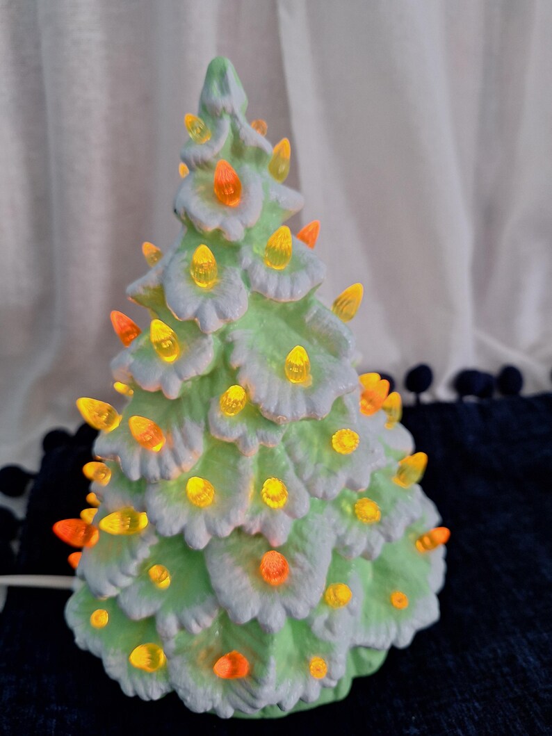 Ceramic Christmas Tree Jadette White Orange and Lemon Yellow Lights ...