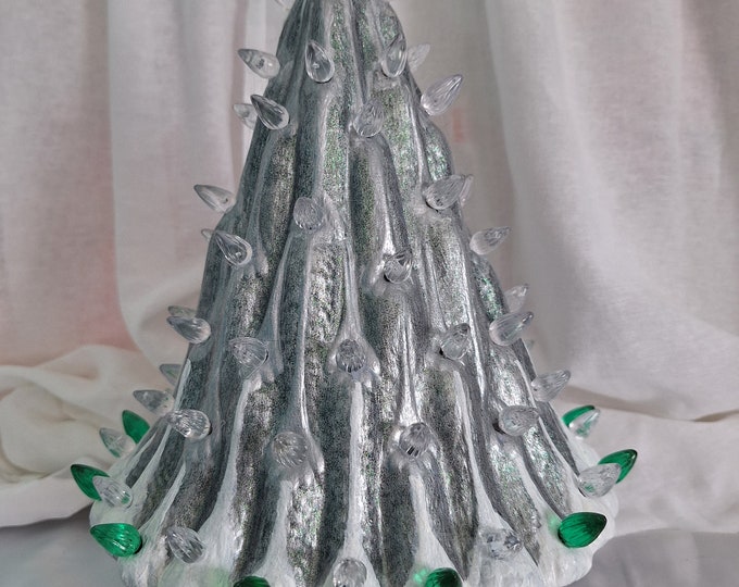 Ceramic Lava Modern Silver White Emeral Green Christmas Tree - Etsy