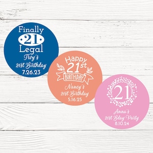 Birthday Labels, Set of 24, 21st Birthday Personalized 2 Inches Round ...