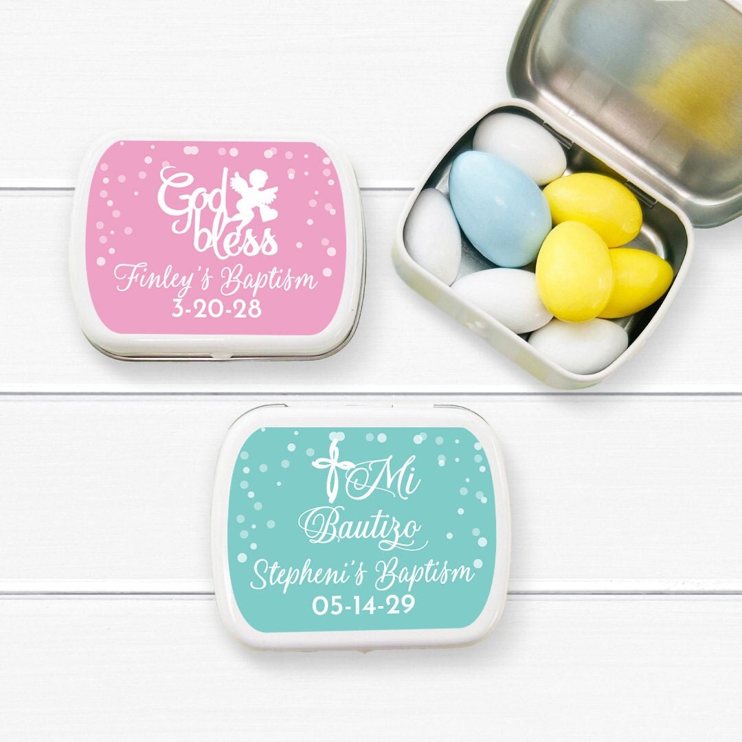 12 Pcs Christening Baptism Mi Bautizo Personalized Empty Candy Mint Tin ...