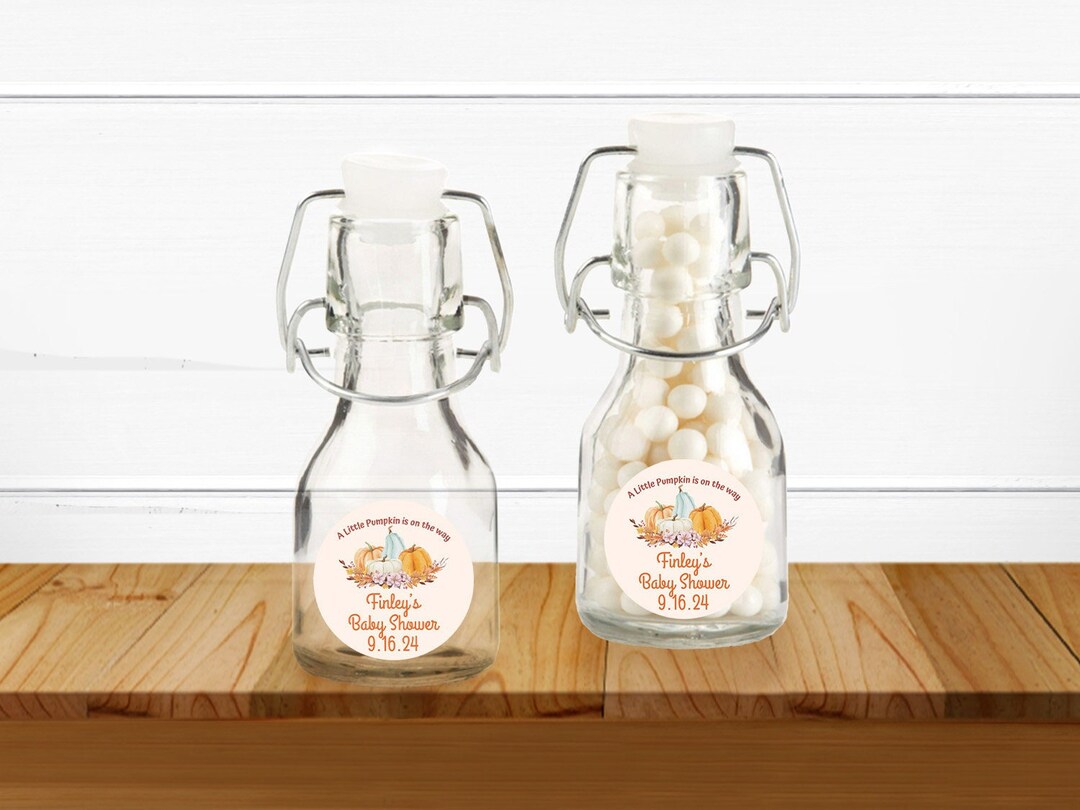 Set of 12 A Little Pumpkin is on the Way Personalized Mini Swing Top ...