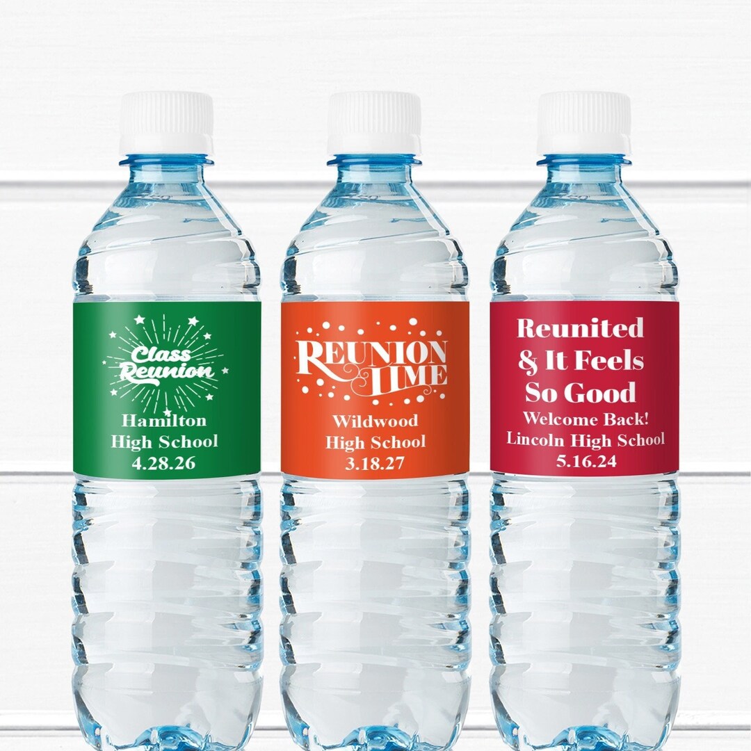 Set of 15 Class Reunion Personalized Water Bottle Labels, School Class ...