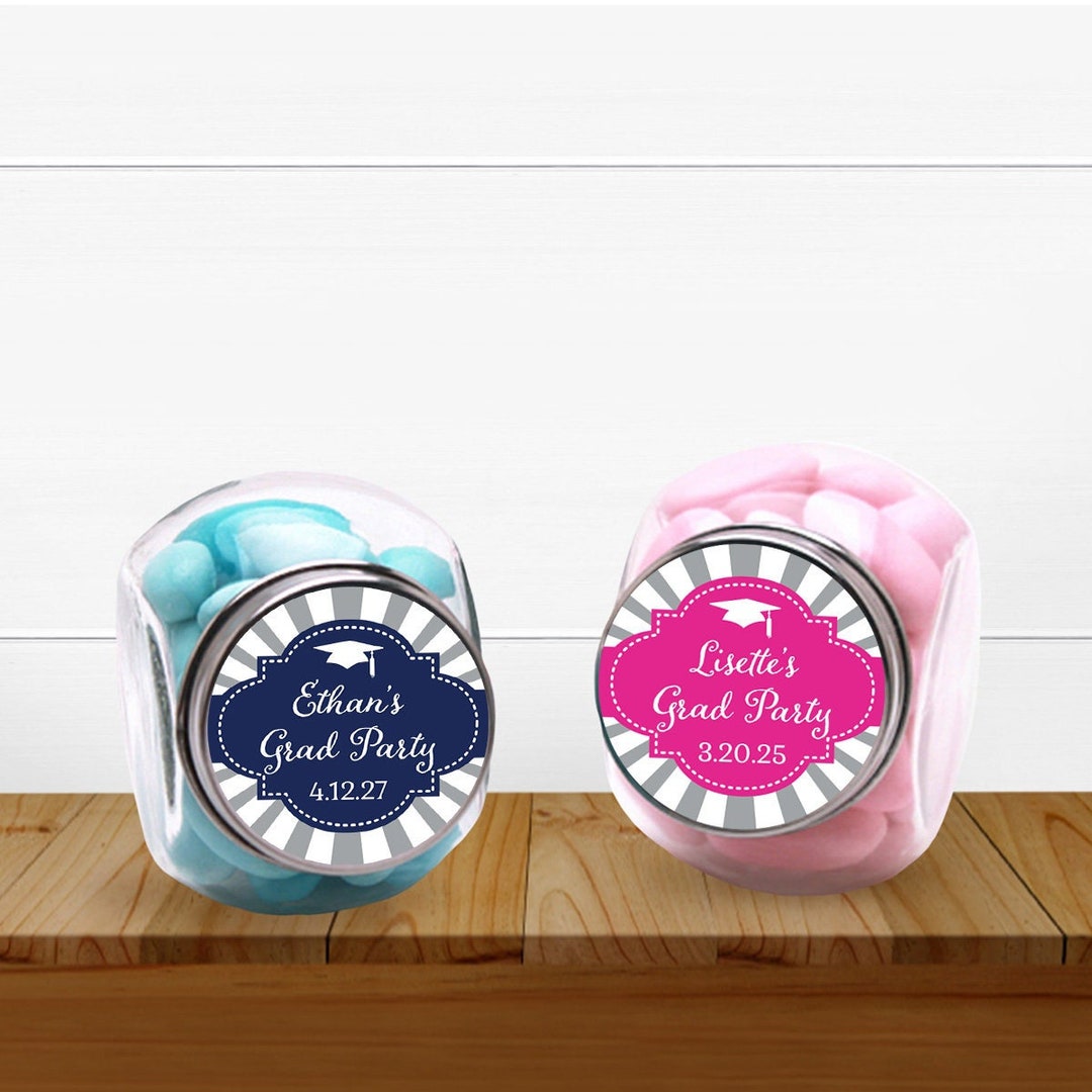Set of 12 Mod Graduation Personalized Mini Candy Jar With Labels ...