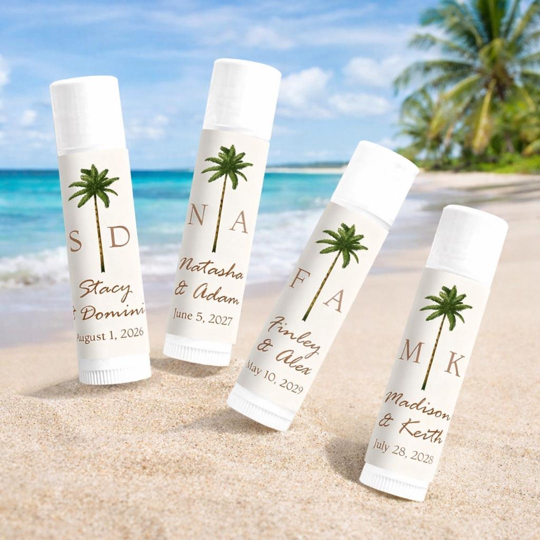 Beach Wedding Favors, Set of 12, Palm Tree Monogram Personalized Tube ...