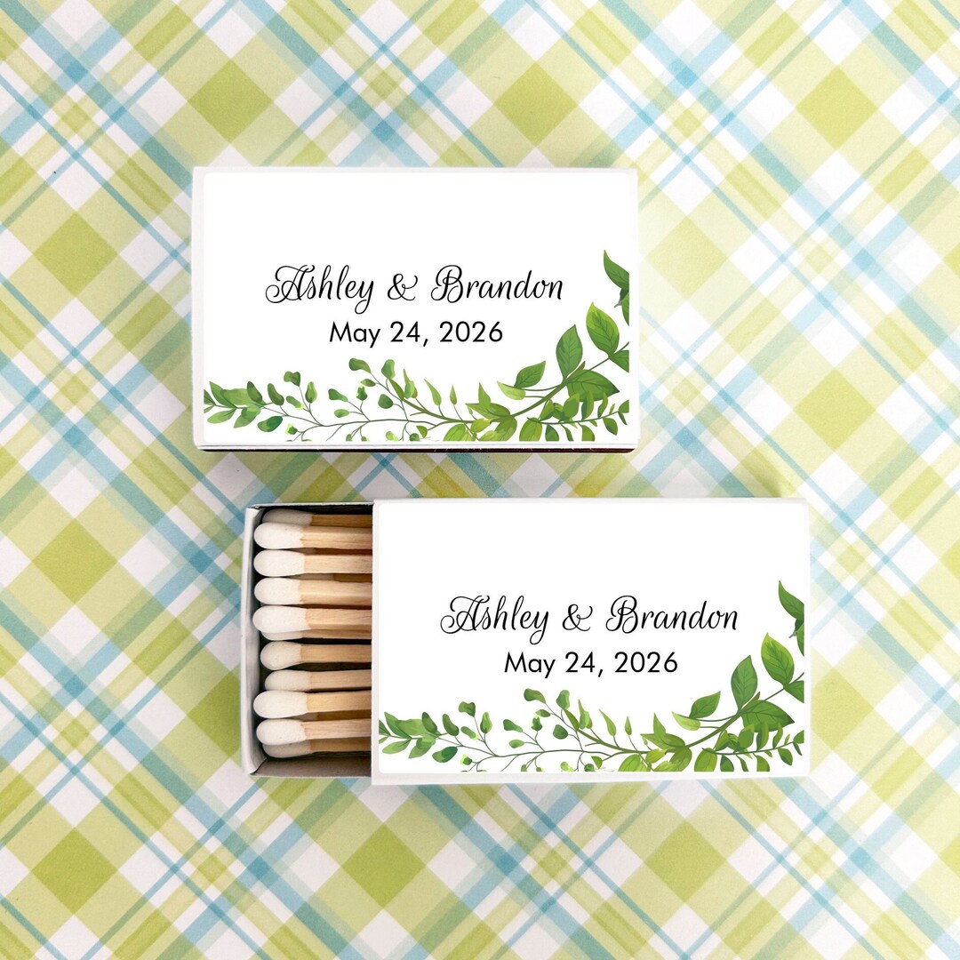 Wedding BULK Matches Set of 50, Green Botanical Plants Personalized ...