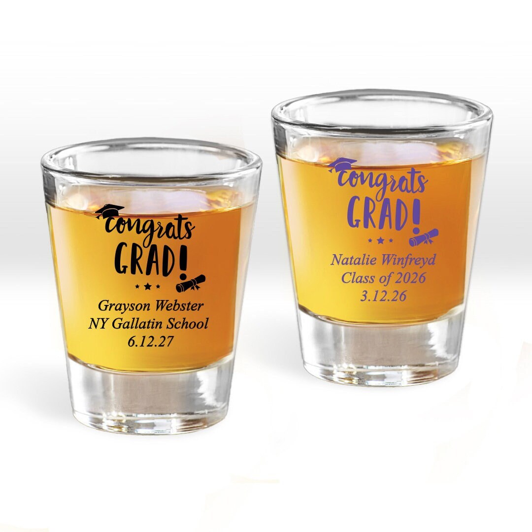 24 Pcs Congrats Grad Personalized Tapered Shot Glass Graduation Favors ...