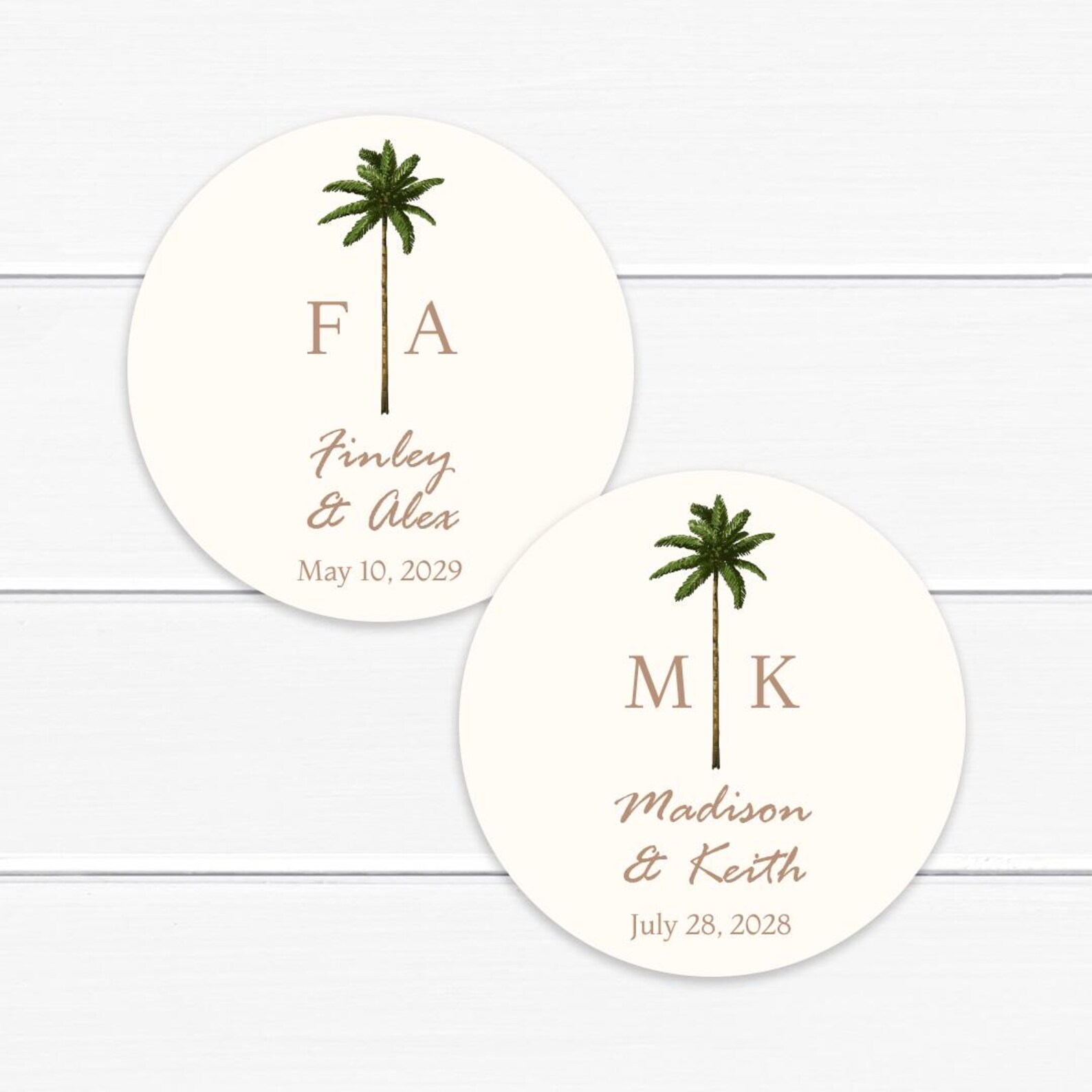 Beach Wedding Favors, Set of 24 Palm Tree Monogram Personalized Labels ...