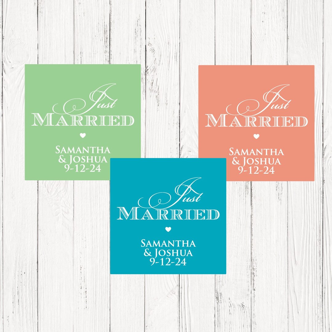20 Pieces Just Married Personalized Stickers Only - 2 Inches Square ...