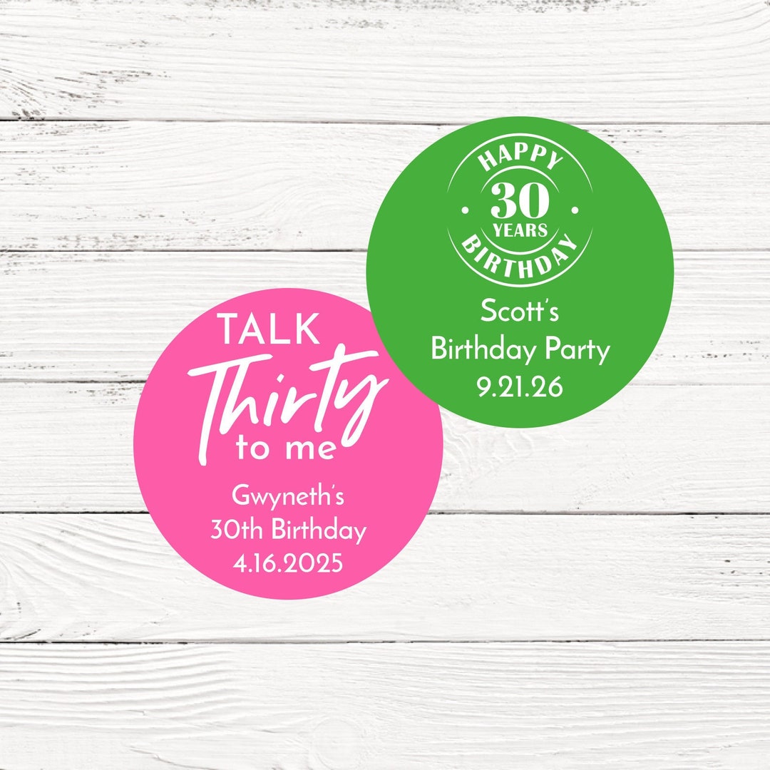 Birthday Labels, 20 Pcs Thirtieth 30th Birthday Personalized 2 Inches ...