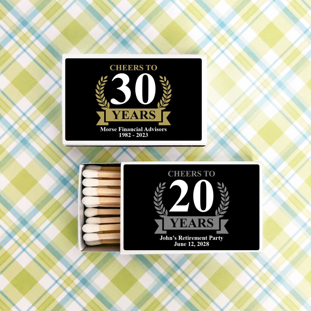 Retirement Matches Bulk 50 Pieces Cheers to Years Personalized Matches ...