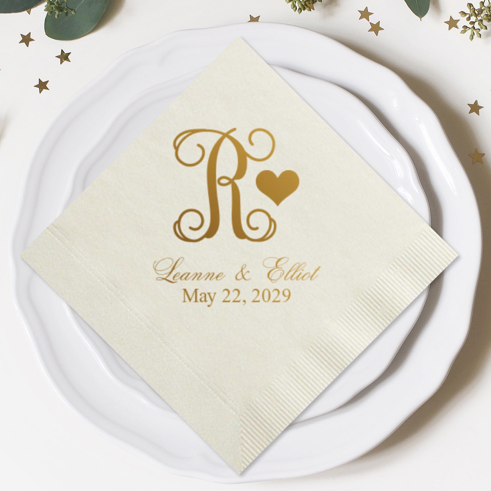 100 Pcs Personalized Napkins - Monogram Initial With Heart Napkins ...