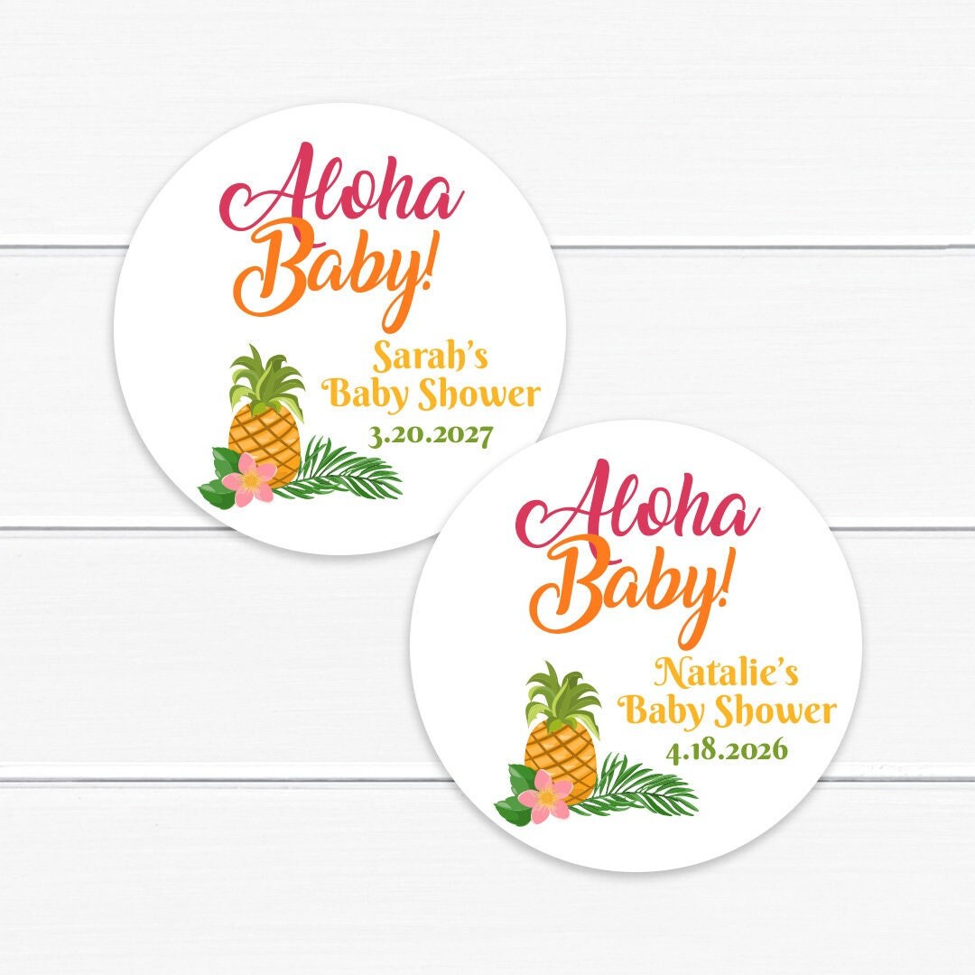 Baby Shower Labels, 24 Pcs Aloha Baby Personalized Baby Shower Labels ...