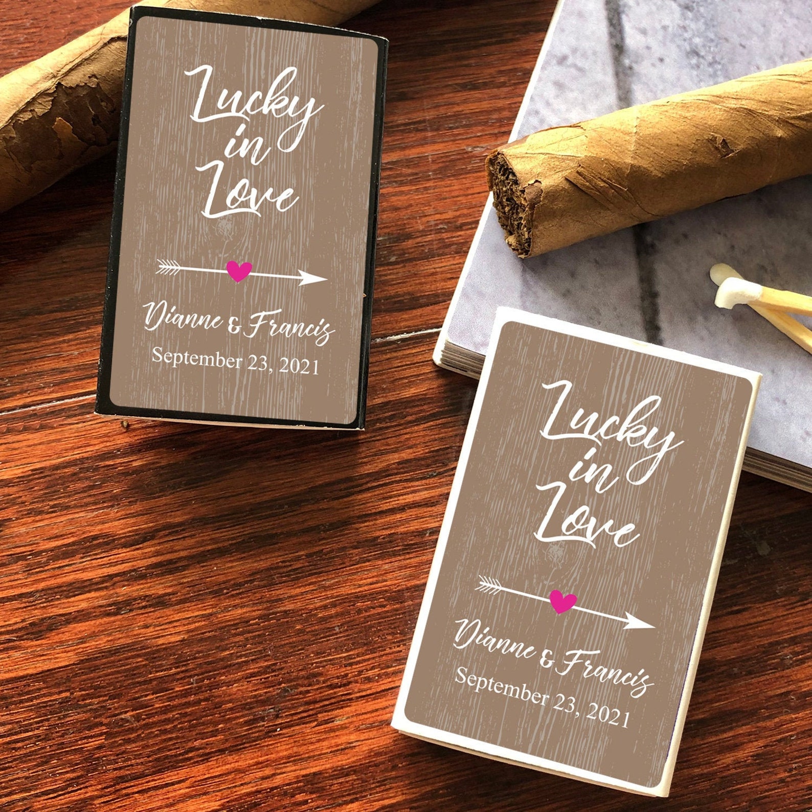 Wedding BULK Matches Set of 50, Dark Wood Lucky in Love Personalized ...