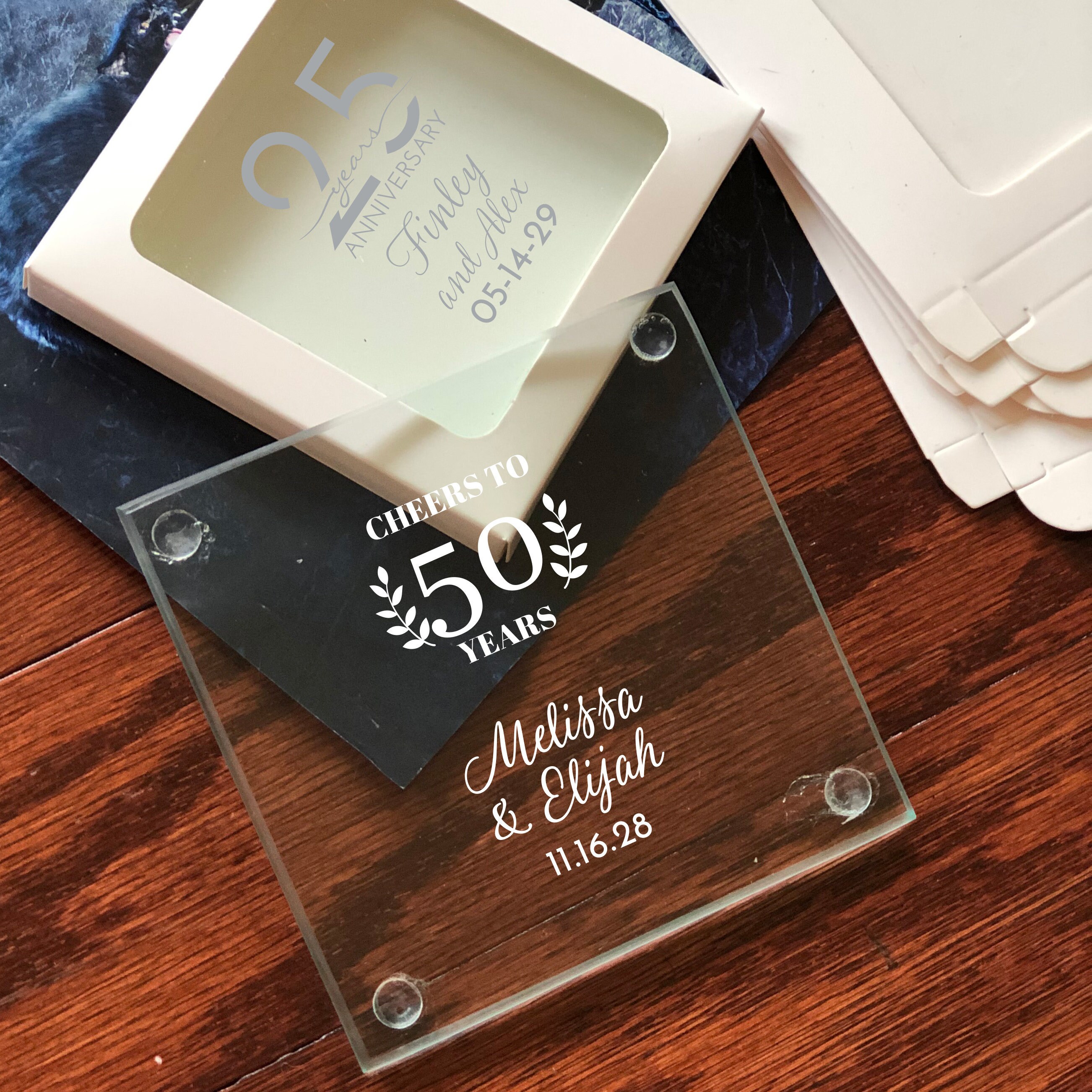 24 pcs Wedding Anniversary Personalized Glass Coaster Favor | Etsy