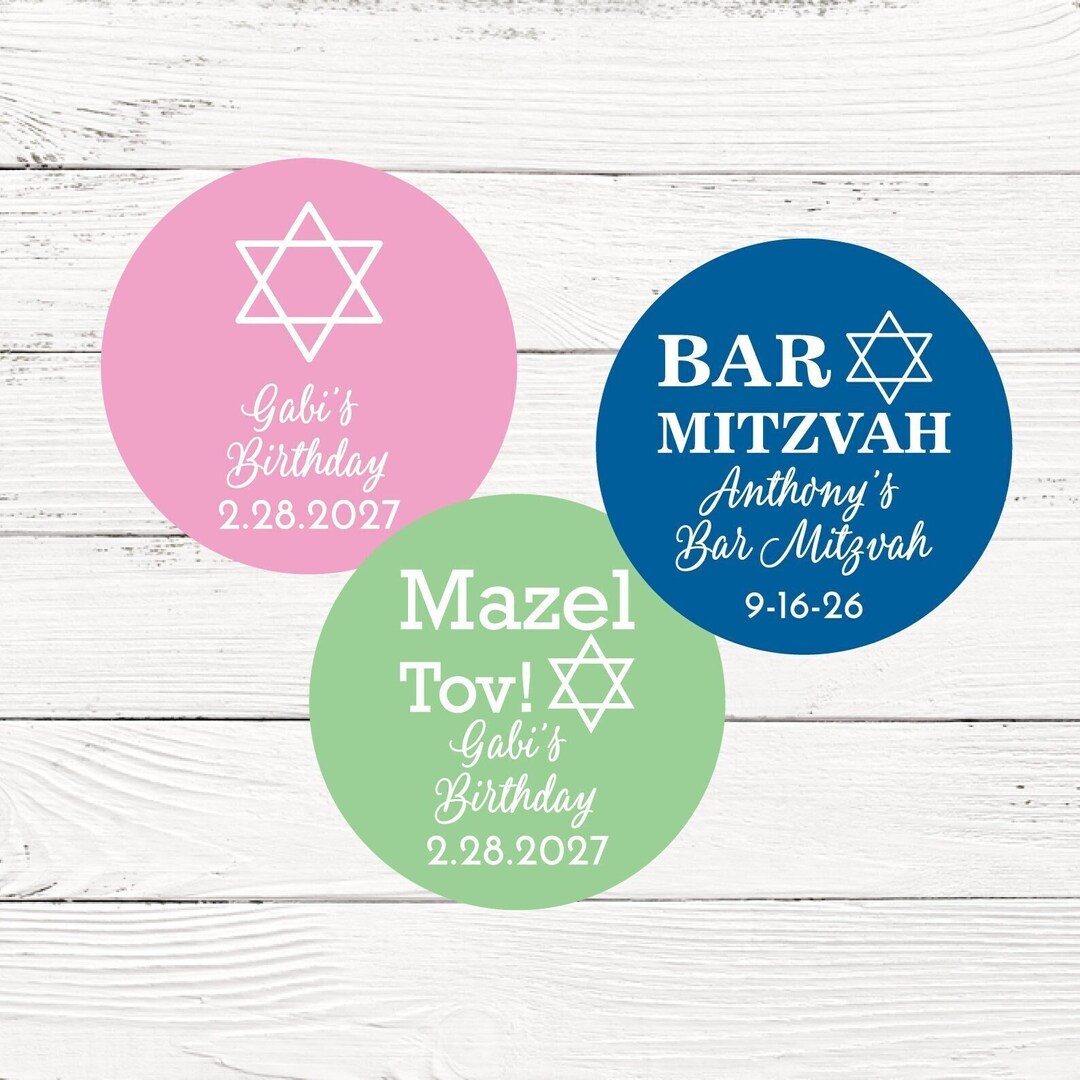 Mitzvah Labels, Set of 24, Bat/bar Mitzvah Personalized Round 2 Inches ...