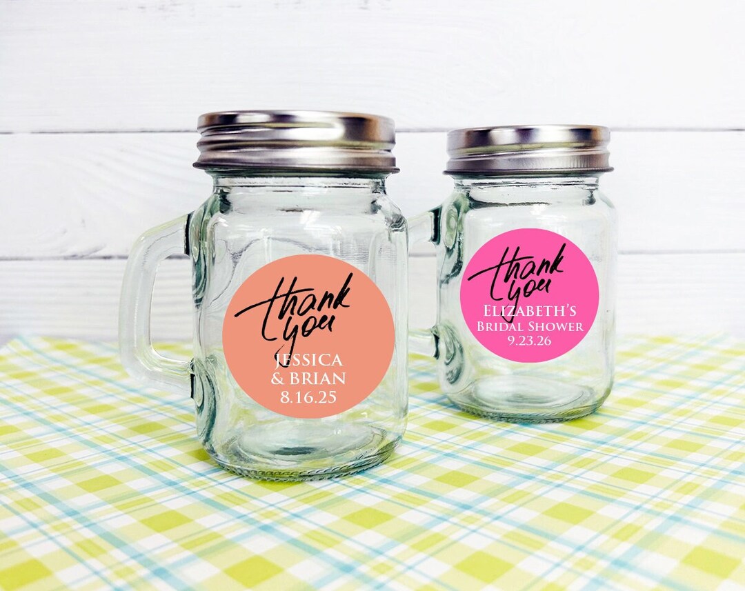 Thank You Favors Set of 12 Mini Mason Personalized Jars With Stickers ...