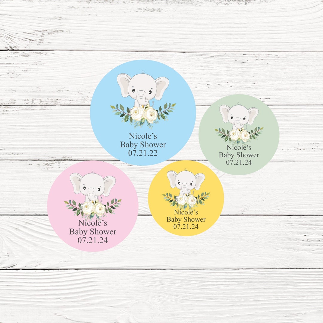 Baby Shower Labels, 24 Pcs Baby Elephant Personalized Baby Shower ...