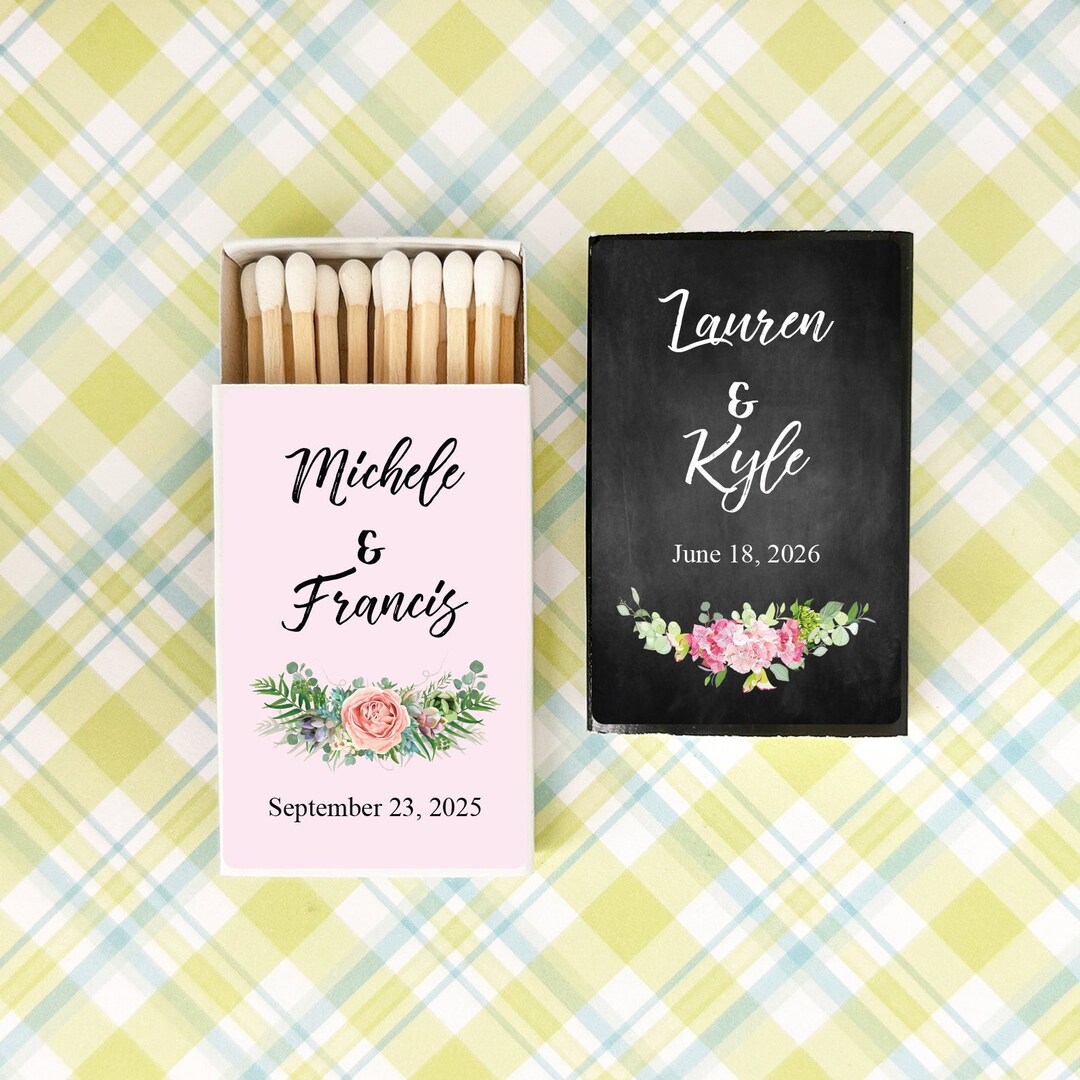 Wedding BULK Matches Set of 50, Floral Pink or Chalkboard Personalized ...