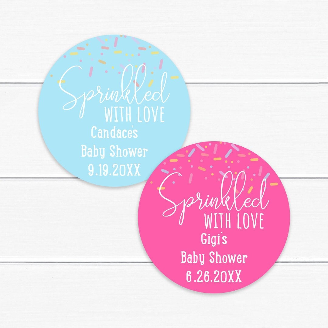 Baby Shower Labels, 24 Pcs Sprinkled With Love Personalized Baby Shower ...