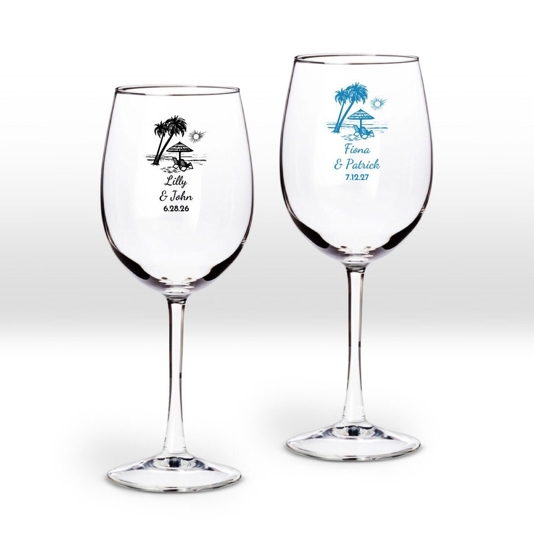 Beach Wedding Favors, Set of 24, Beach Wedding Personalized Wine Glass ...