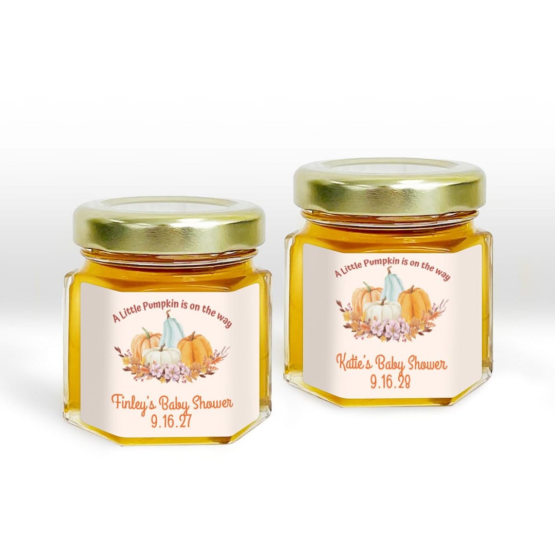 Set of 12 A Little Pumpkin is on the Way Personalized Mini Honey Jar ...