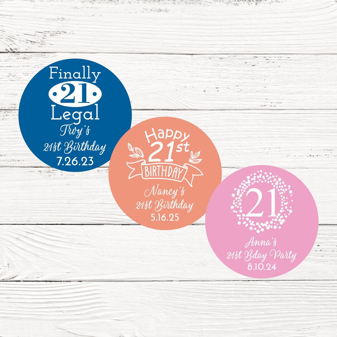 Birthday Labels, Set of 24, 21st Birthday Personalized 2 Inches Round ...