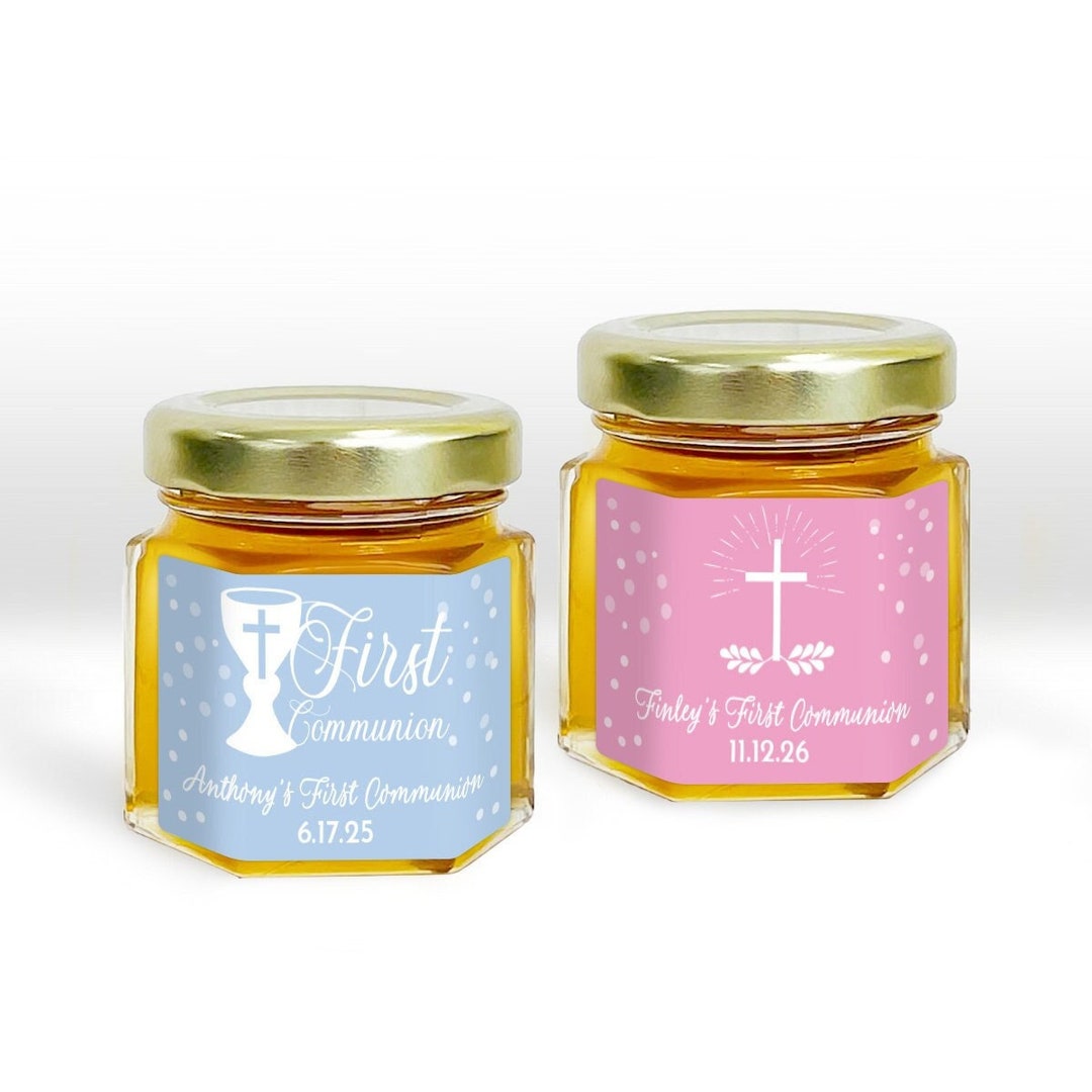 Set of 12 First Communion Personalized Mini Honey Jar, Affordable First ...