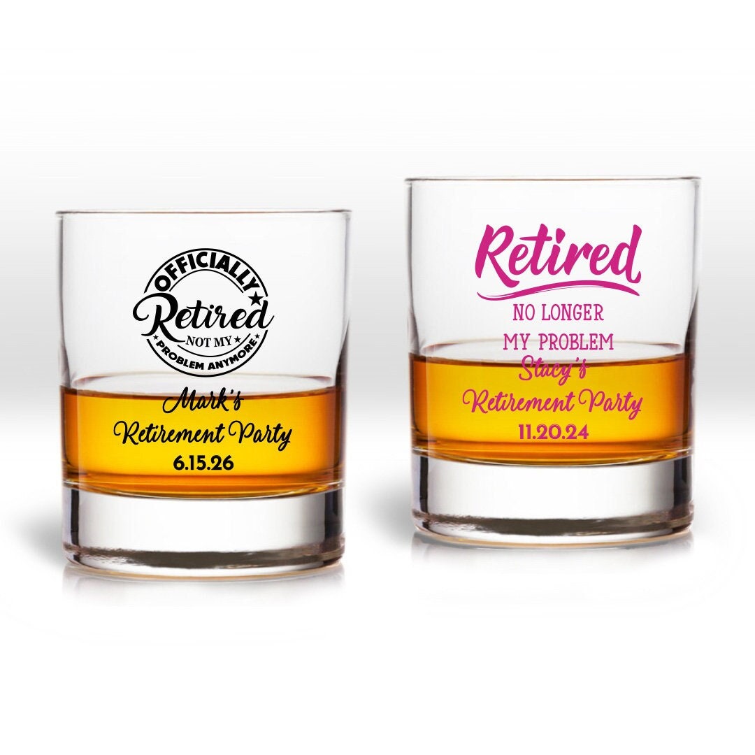 Set of 24 Retirement Designs Personalized Whiskey Rocks Glass (10oz ...