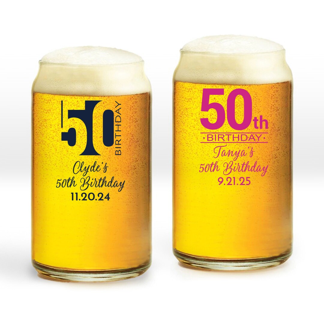 24 Pcs Fiftieth 50th Birthday Personalized Beer Can Shaped Glass Favors ...