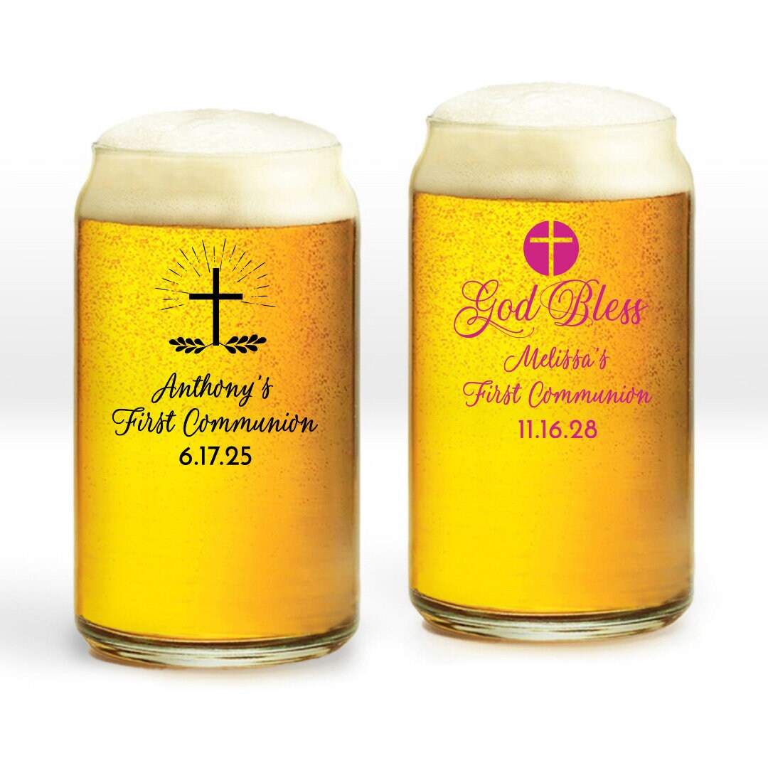 24 Pcs First Communion Personalized Beer Can Shaped Glass Favors ...