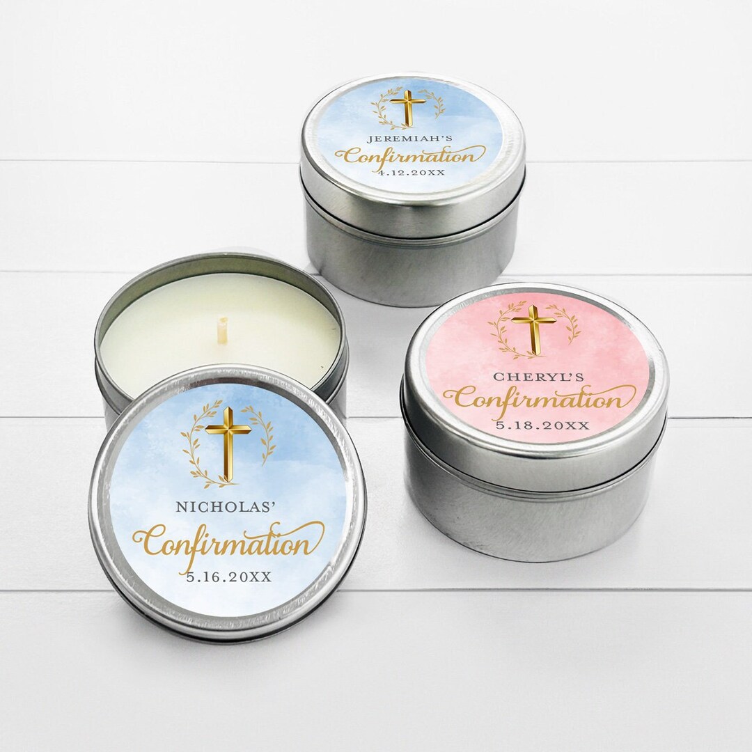 Confirmation Favors, 12 Pcs Confirmation Personalized Round Candle Tins ...
