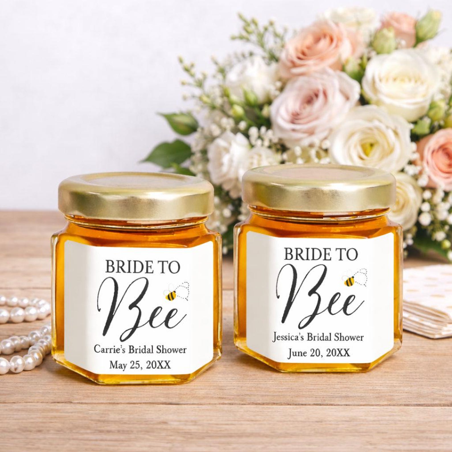 Bridal Shower Favors, Bride to Bee Personalized Mini Honey Jar Favors ...