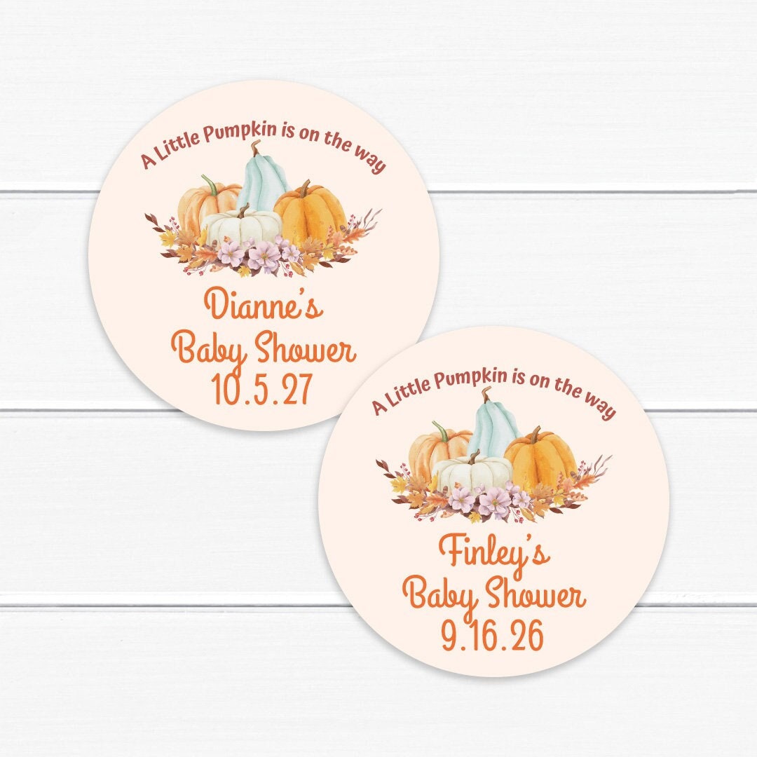 Baby Shower Labels, 24 Pcs A Little Pumpkin is on the Way Personalized ...