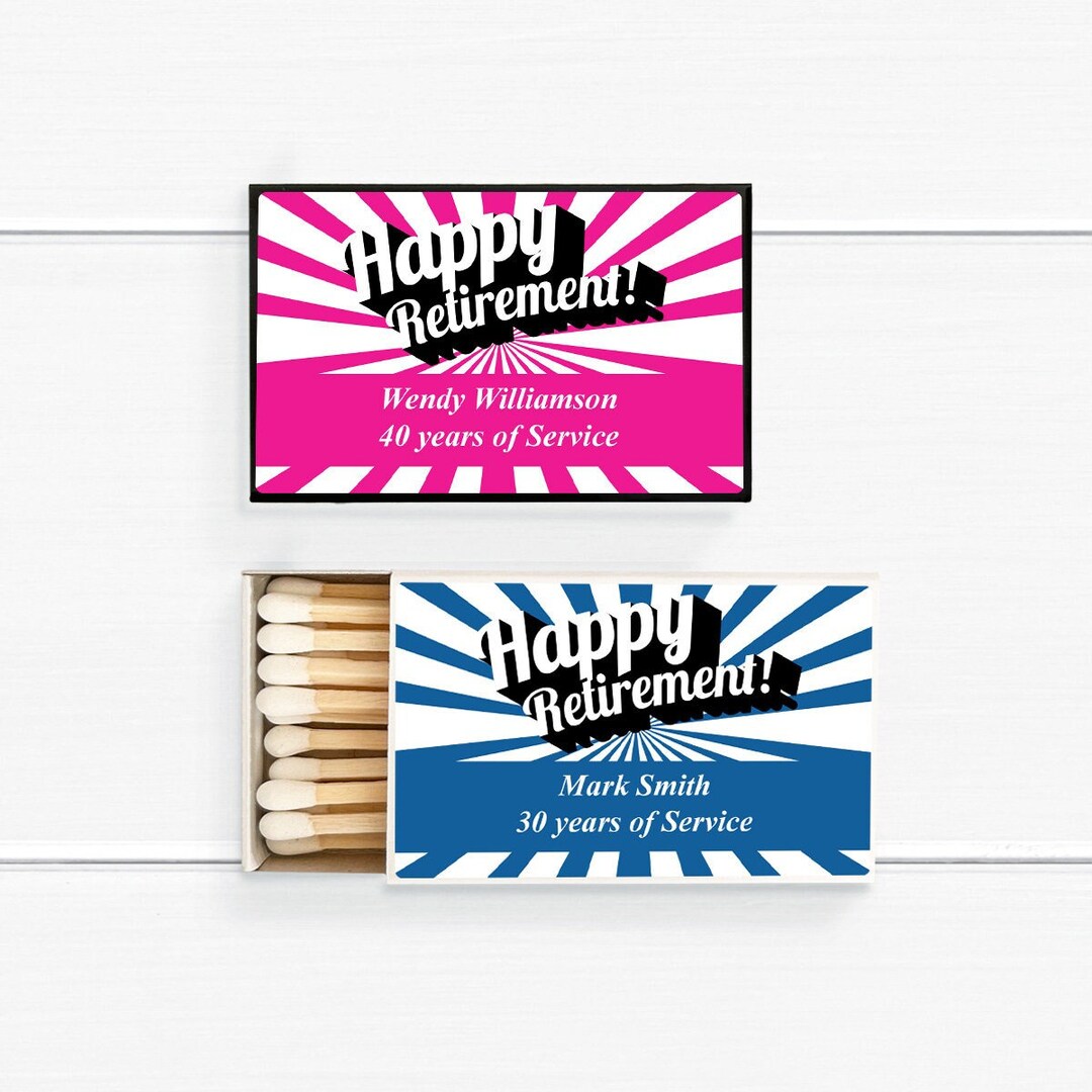 Retirement Favors, Set of 50, Happy Retirement Personalized Matches ...