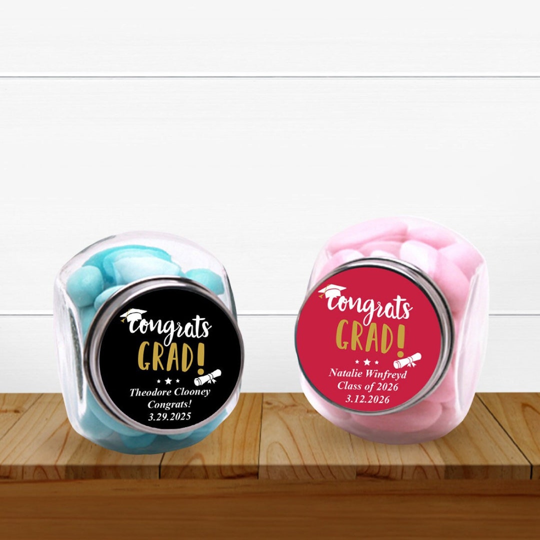 12 Pieces Congrats Grad Personalized Glass Candy Jar Bottle Favors ...