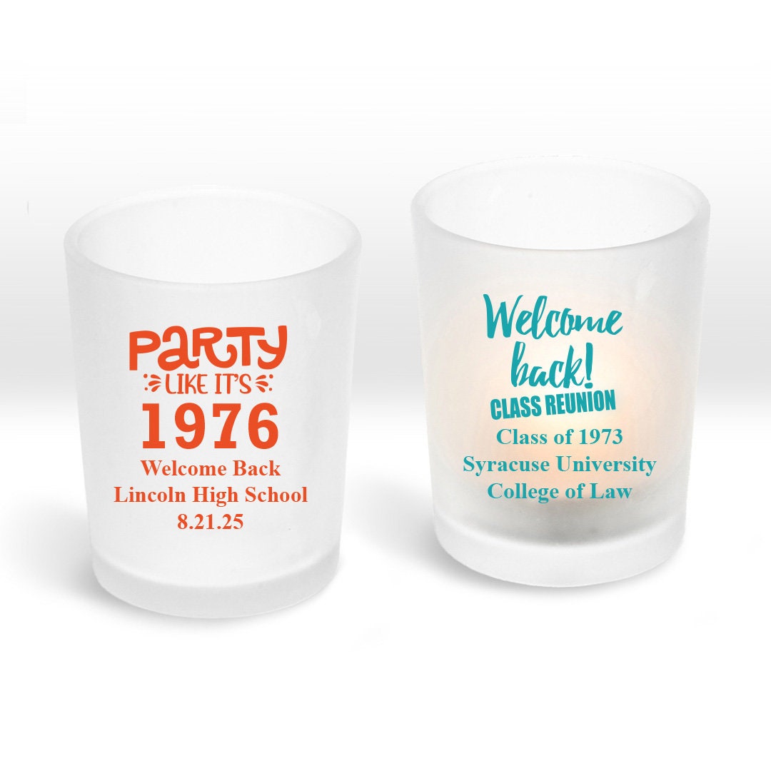 24 Pcs Class Reunion Glass Personalized Votive Candle Holder Favors ...