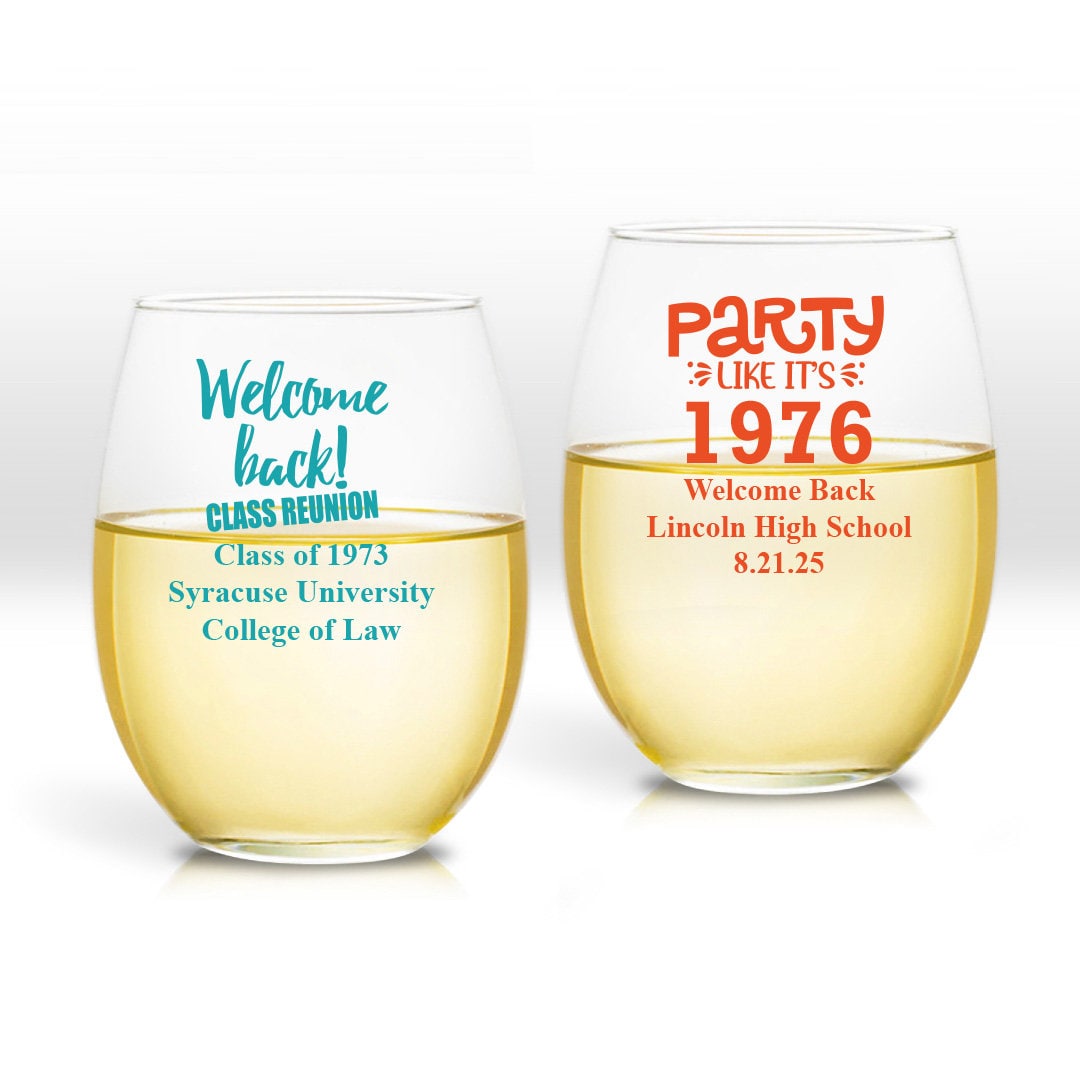24 Pcs Class Reunion Personalized Wine Stemless Glass - School or Class ...