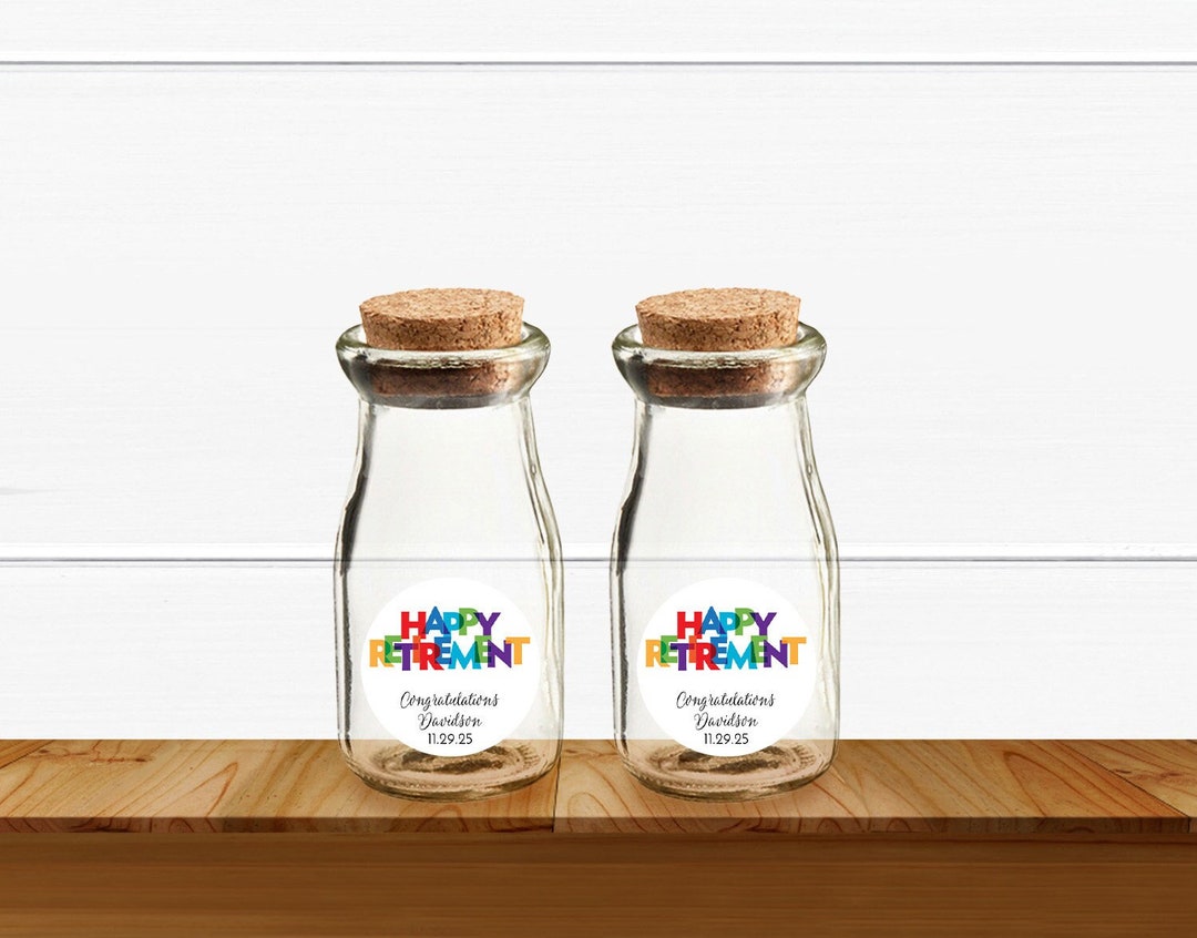 12 Pcs Happy Retirement Personalized Milk Glass Jar Favors Cork Jar ...